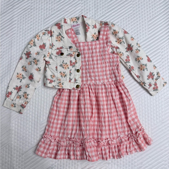 Little Lass | Dresses | Little Lass Girls 4 Gingham Dress Floral Denim ...